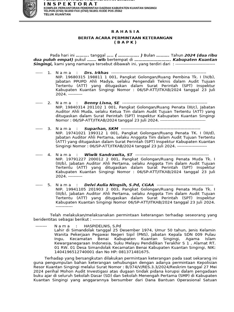 Bapk Kepala Sekolah | PDF