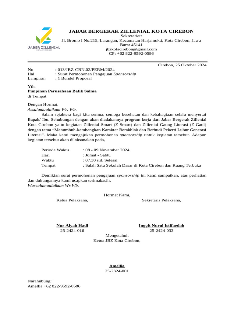 Permohonan Sponsorship Zillenial Cirebon | PDF