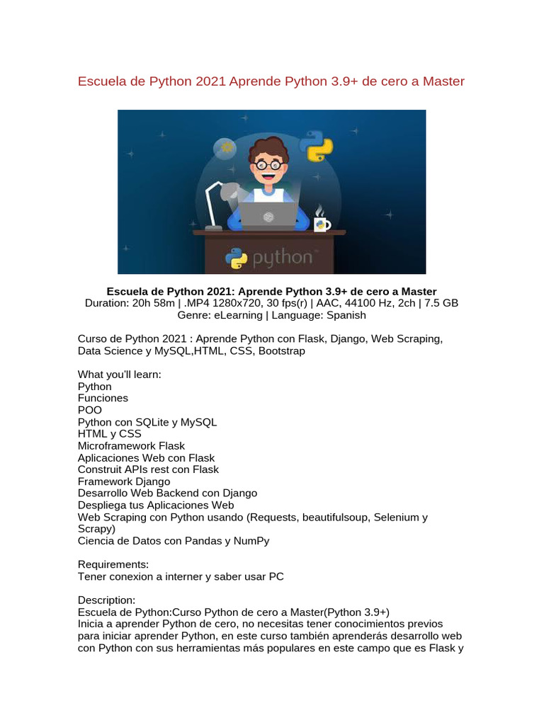 Escuela de Python 2021 Aprende Python 3.9+ de Cero A Master | PDF | Mi ...