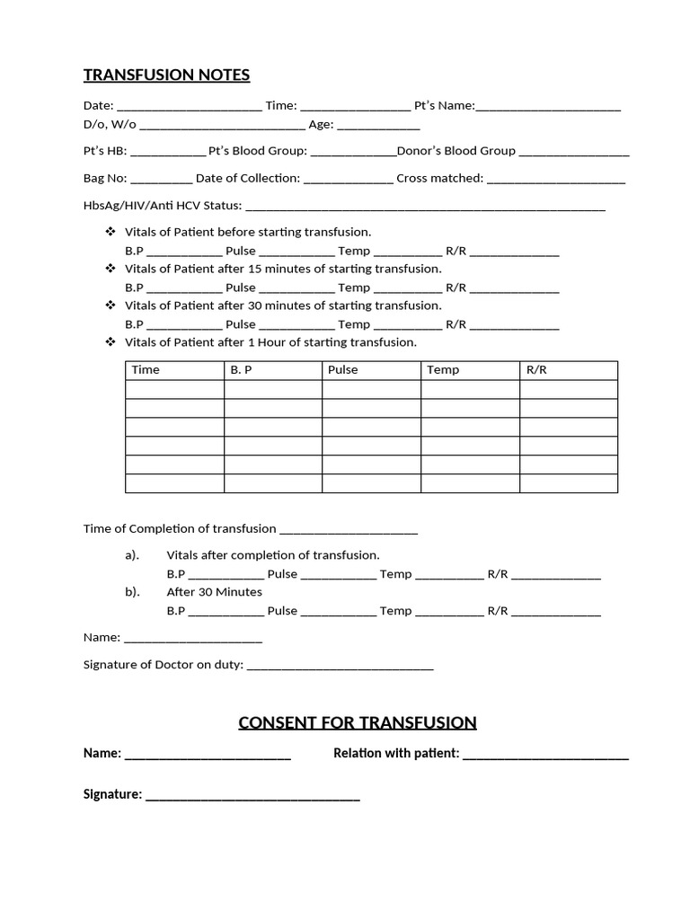 Patient Blood Transfusion Record | PDF
