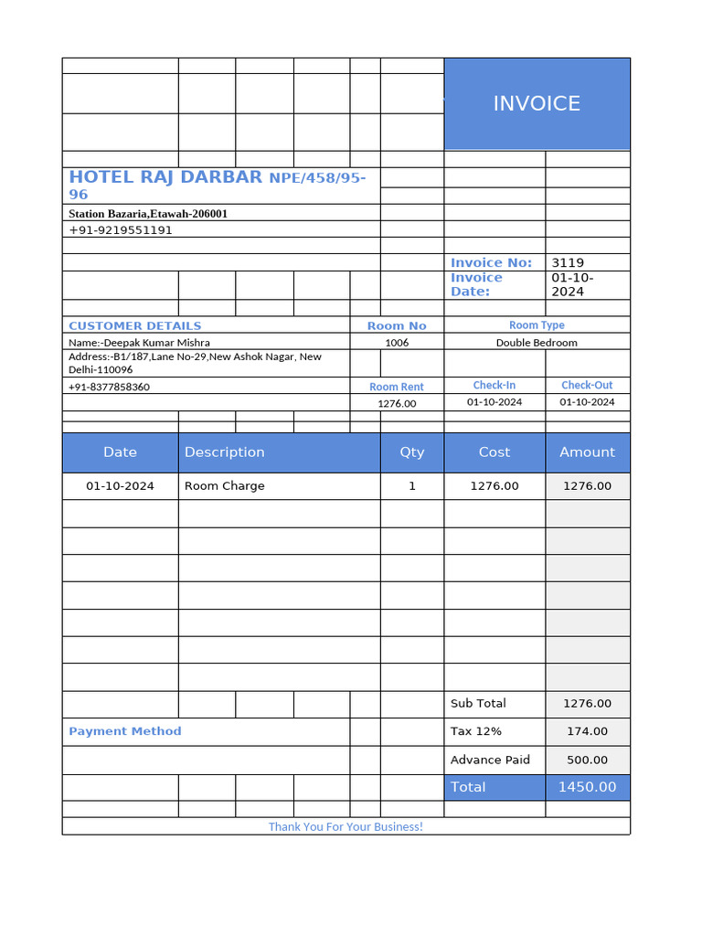 Hotel Stay Invoice | PDF