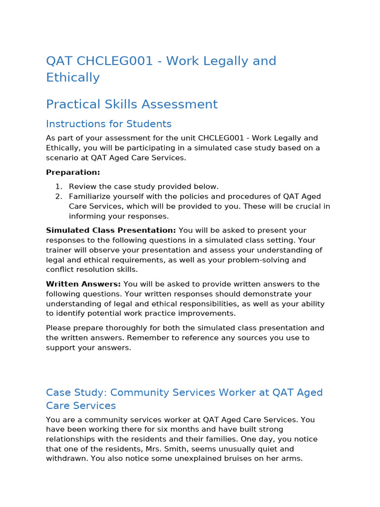 QAT CHCLEG001 Practical Skills Assessment | PDF | Social Psychology