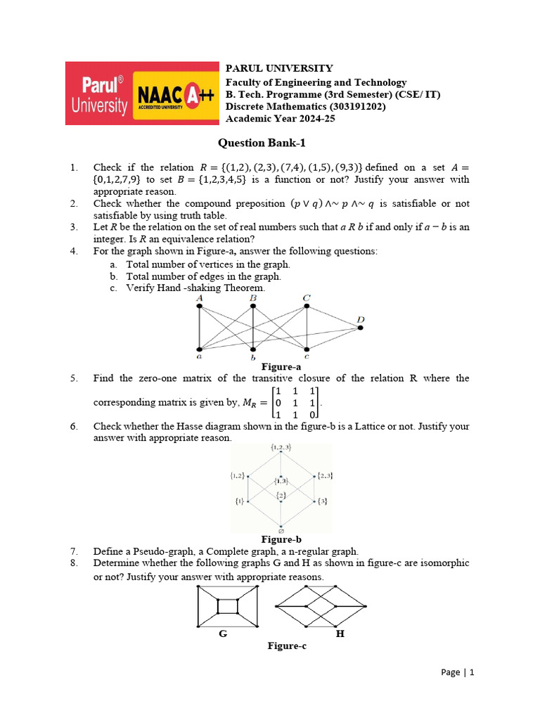 DM - Question Bank 1 - 2024 25 | PDF | Graph Theory | Mathematical Concepts
