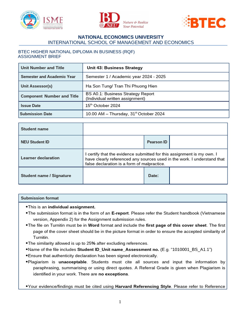 BS A0 Brief S1 2425 (Approved) - 9.10.24 | PDF | Business