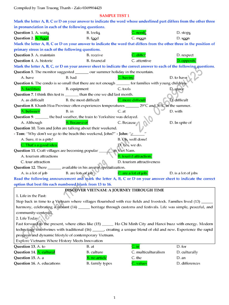 Sample Test 1-10 - GV | PDF
