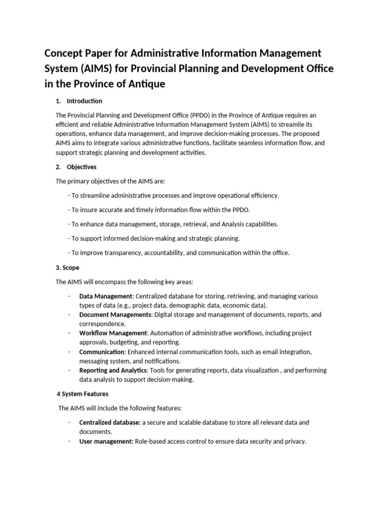 Concept Paper for Administrative Information Management System | PDF ...