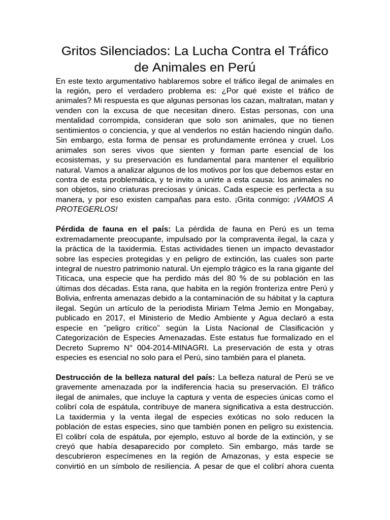 Gritos Silenciados La Lucha Contra El Tráfico de Animales en Perú | PDF ...