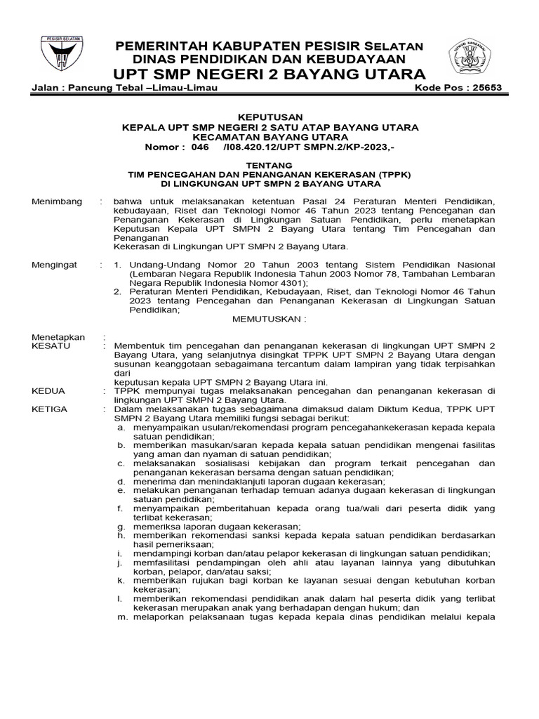 TPPPK SMPN 2 Bayang Utara | PDF