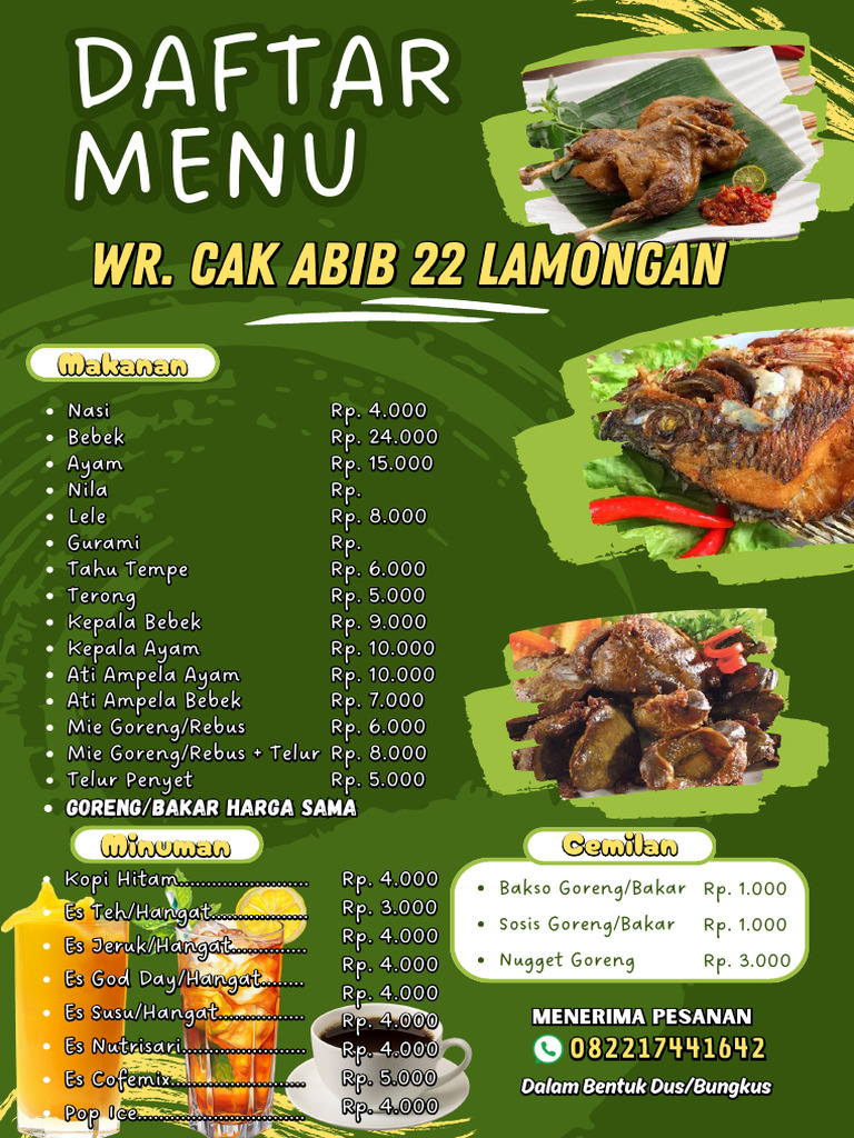 Hijau Dan Kuning Illustratif Modern Daftar Menu Makanan | PDF