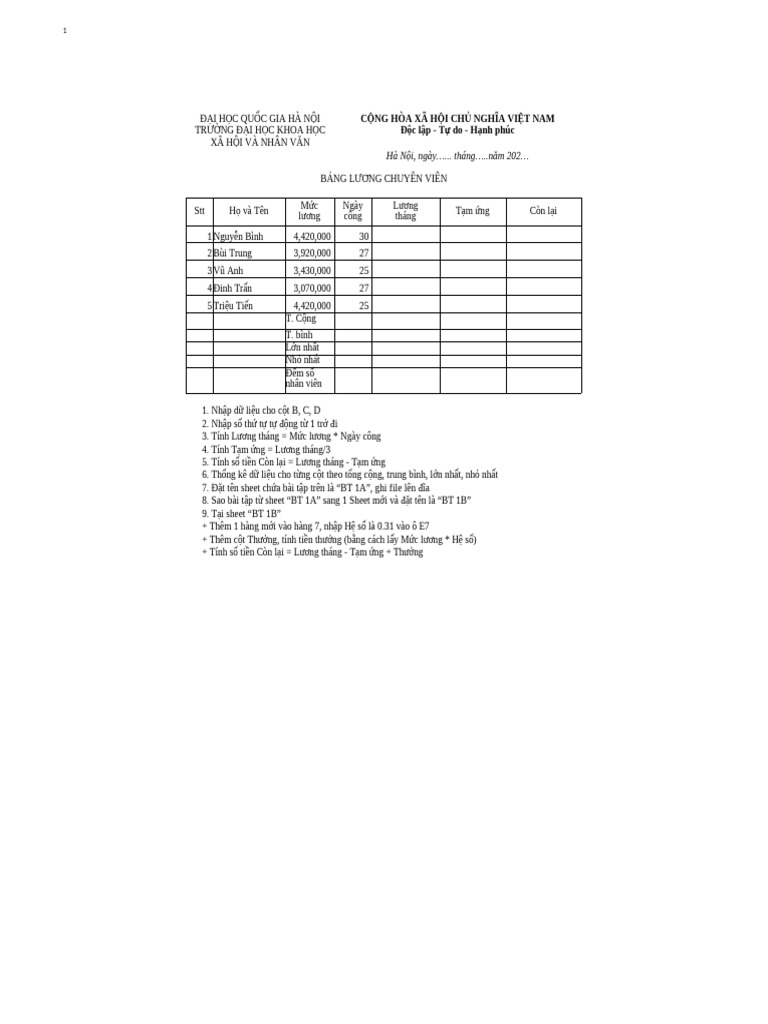 Bai Tap Thuc Hanh Excel 2013 | PDF