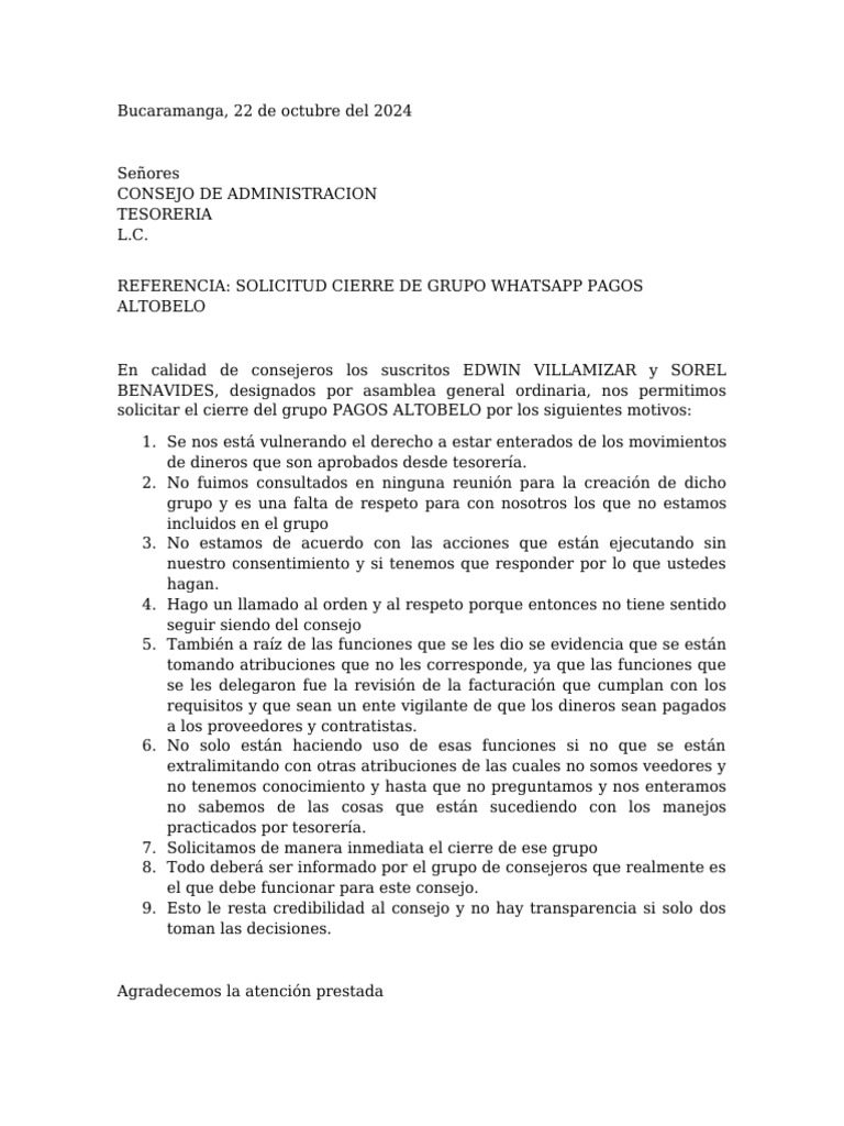 Solicitud Consejo | PDF