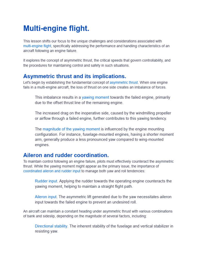 Asymmetric Thrust in Multi-Engine Flight | PDF | Aerospace | Aviation