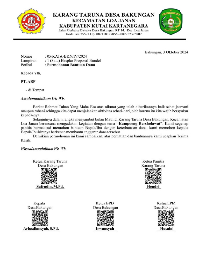 Surat Proposal Katar Bakungan - PT. ABP | PDF