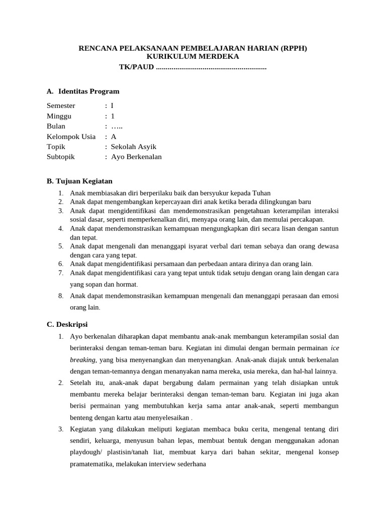 Rencana Pelaksanaan Pembelajaran Harian Eva Yani | PDF