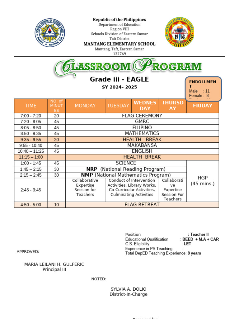 Matatag Classroom Prog Garde 3-Eagle | PDF | Philippines