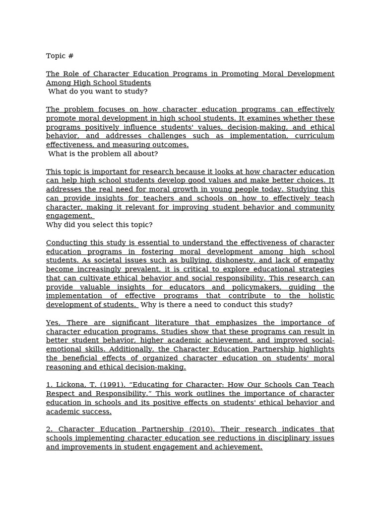 The Role of Character Education Programs in Promoting Moral Development Among High School ...