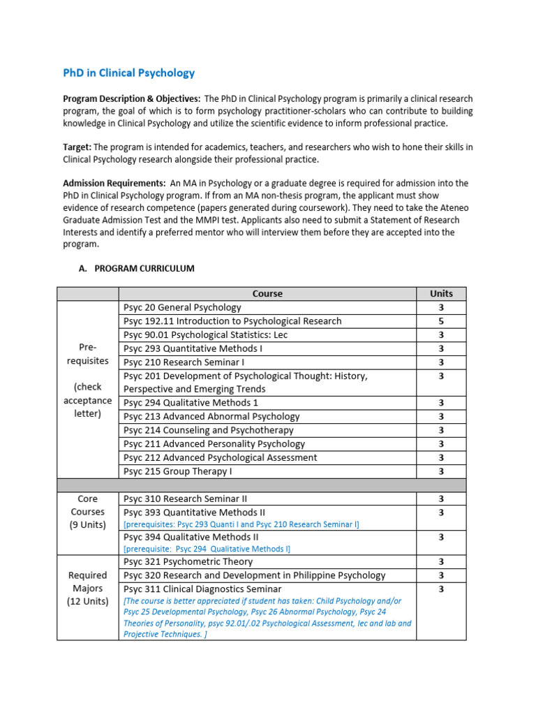 PhD in Clinical Psychology Program Overview | PDF | Psychology ...