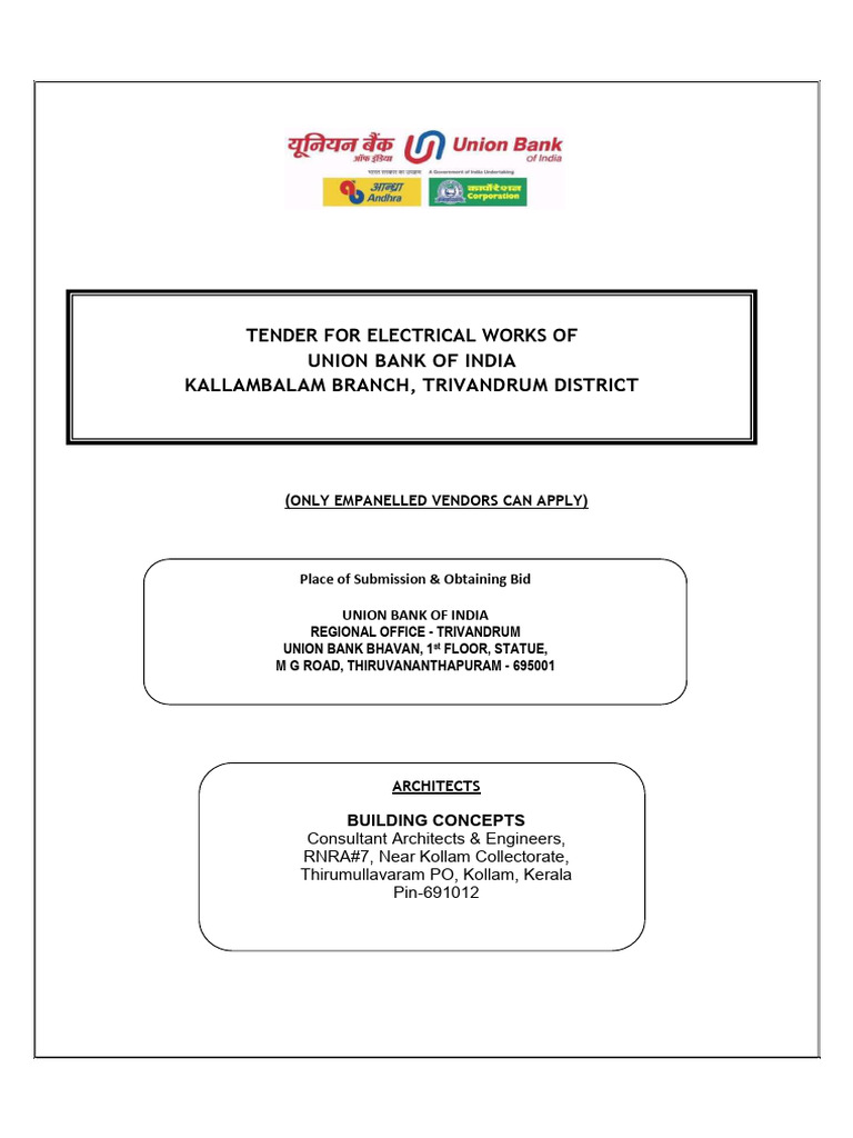 Union Bank Kallambalam Electrical Tender | PDF | Taxes | Employment