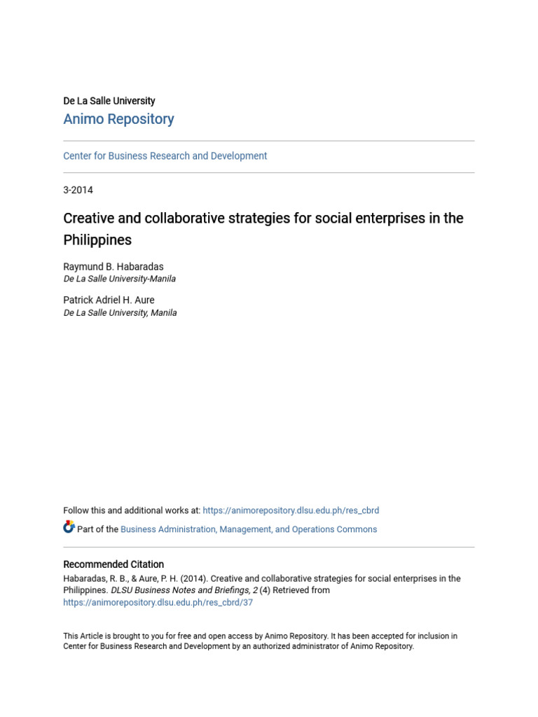 Creative and Collaborative Strategies For Social Enterprises in T | PDF ...