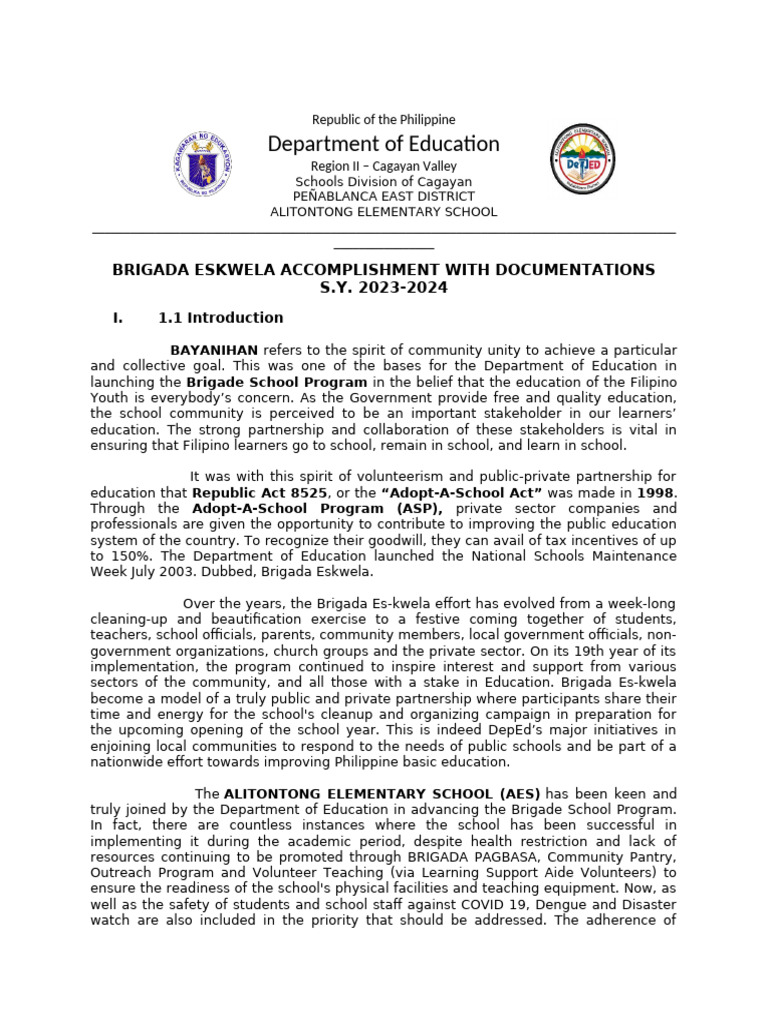 Brigada Accomplishment 2023-2024 | PDF | Volunteering