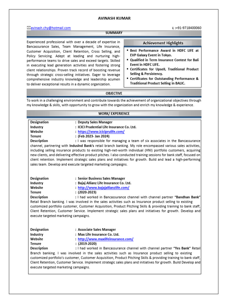 Avinash CV | PDF | Sales | Marketing