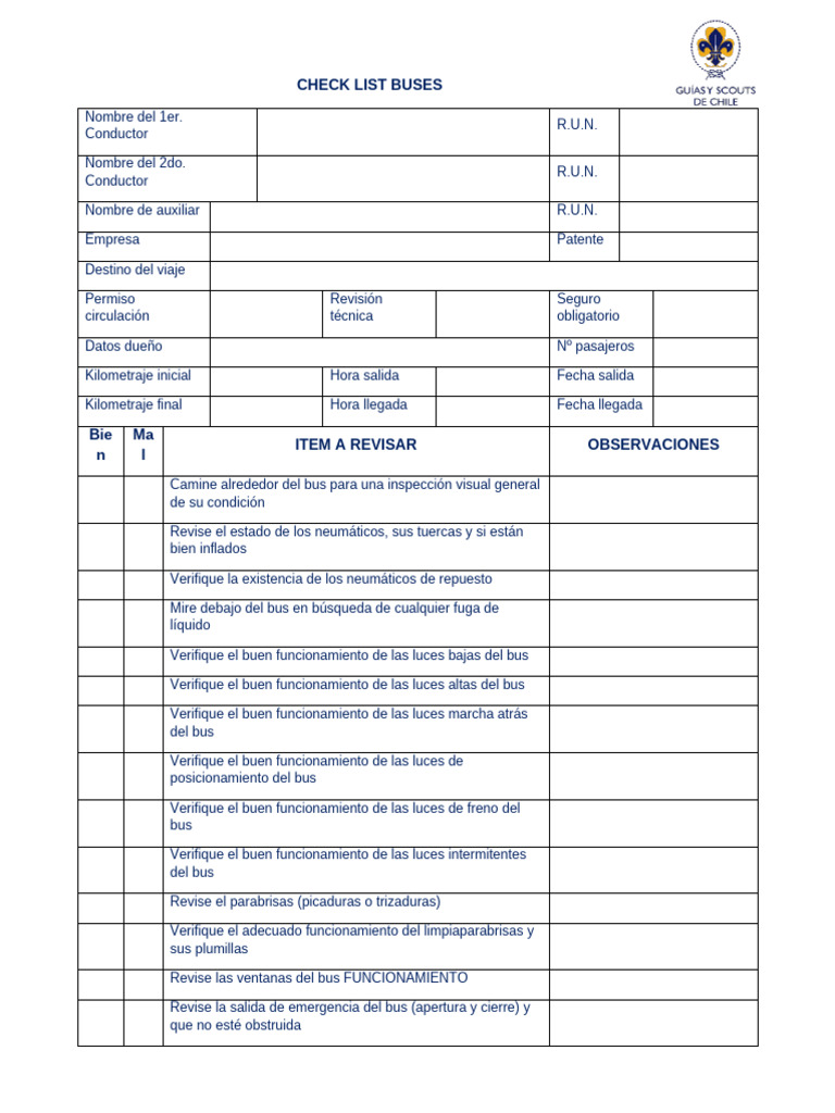 Anexo 7 Check List Buses | PDF | Vehículos | Vehículo de motor