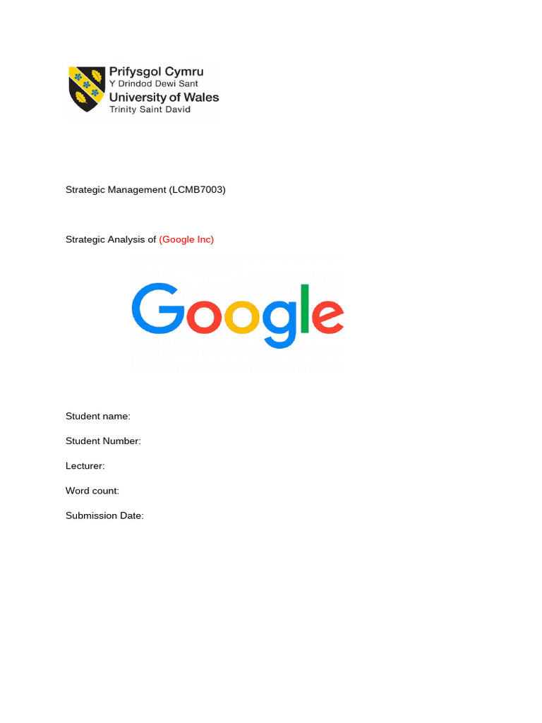 Strategic Analysis of Google Inc. | PDF | Logistics | Corporate Social ...