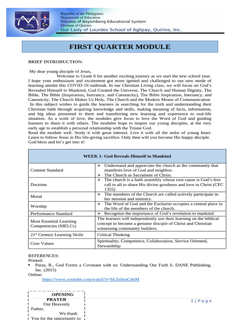First Quarter Module: Brief Introduction | PDF | Bible | Revelation