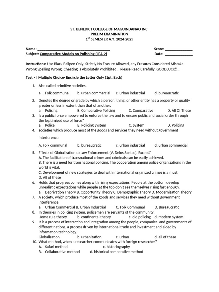 LEA - 2 FINAL - Exam | PDF | Police | Crimes