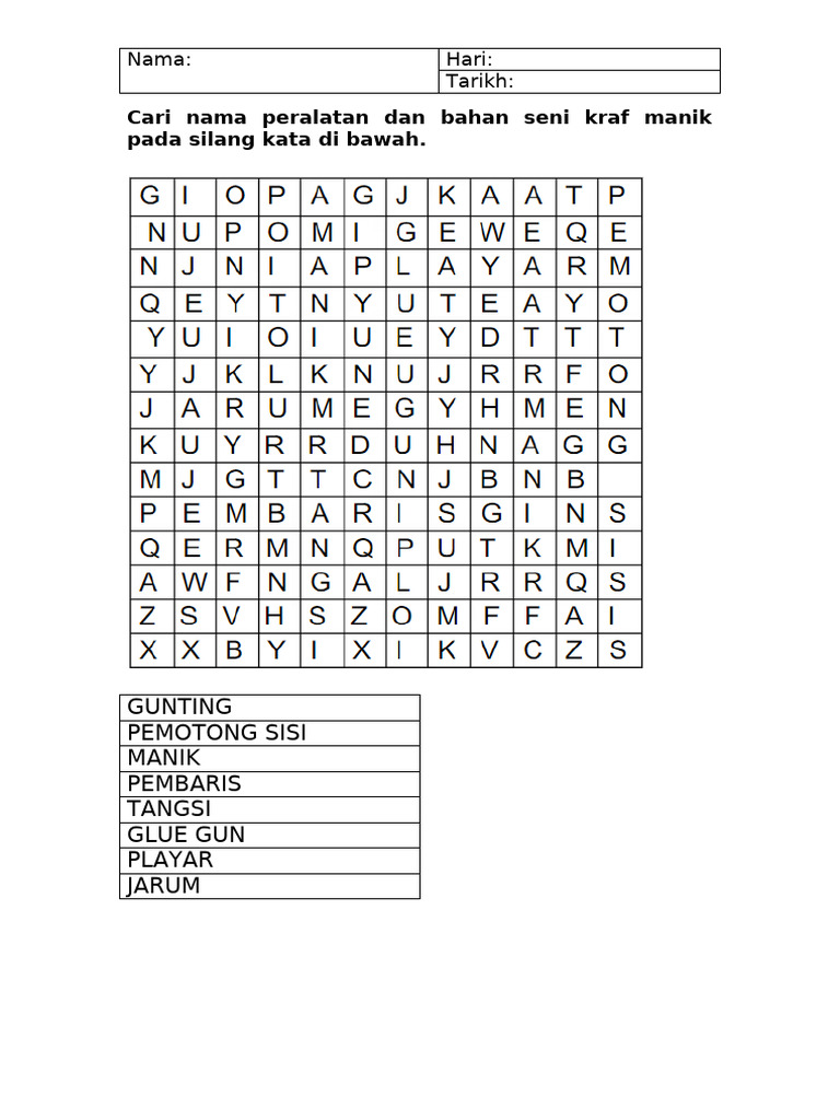 Cari Nama Peralatan Dan Bahan Seni Kraf Manik Pada | PDF
