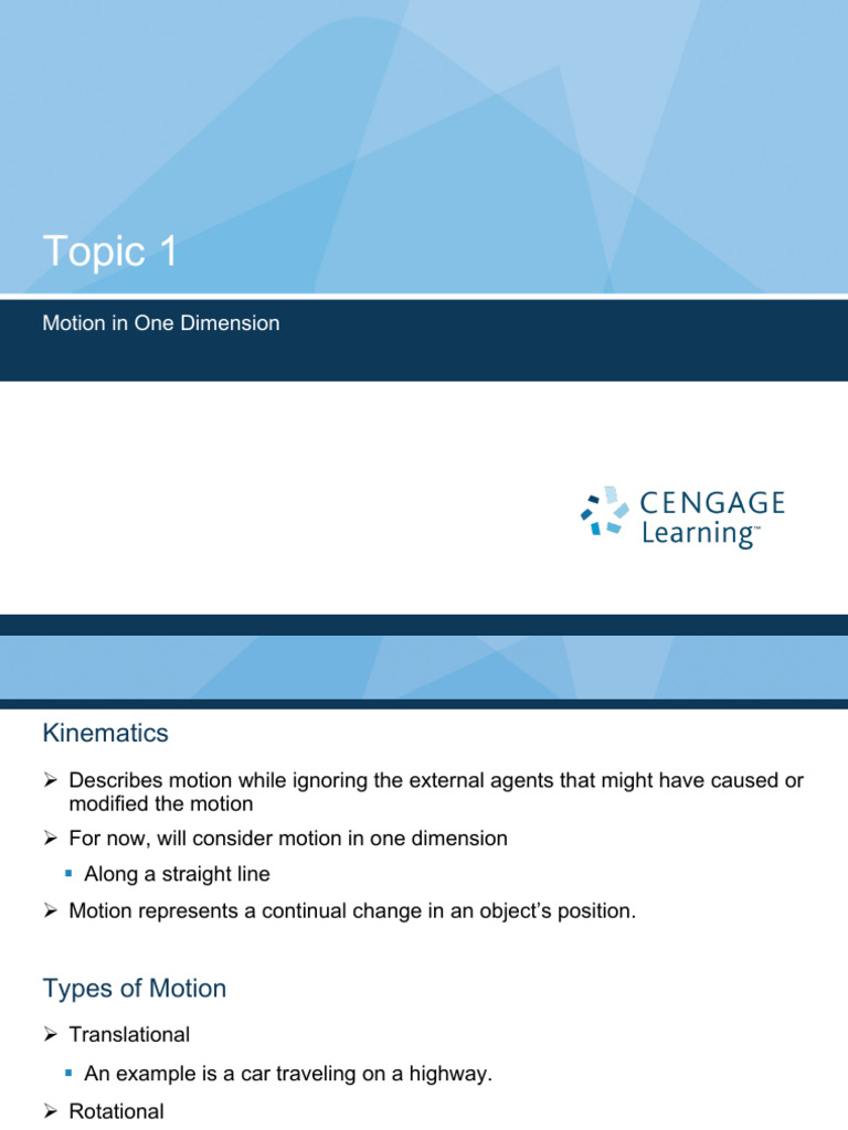 Topic 1 Motion in One Dimension | PDF | Velocity | Acceleration