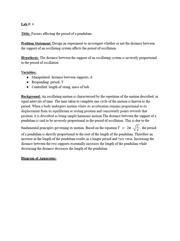 Physics Lab #4 - Factors Affecting The Period of A Pendulum | PDF ...