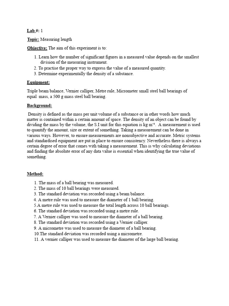 Physics - Lab #1 - Measuring Length | PDF | Observational Error ...