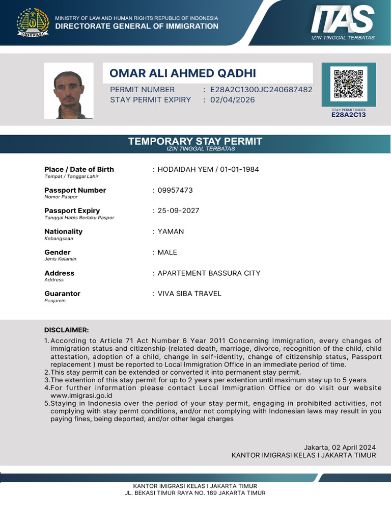Stay Permit Details for Omar Ali Qadhi | PDF