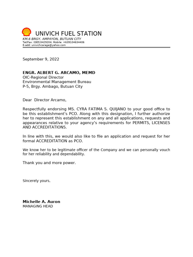 Letter of Endorsement Pco To Emb-WENG | PDF | Business | Law