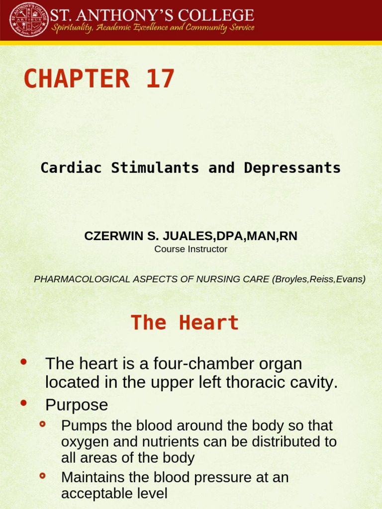Cardiac Stimulants and Depressants Overview | PDF | Heart ...
