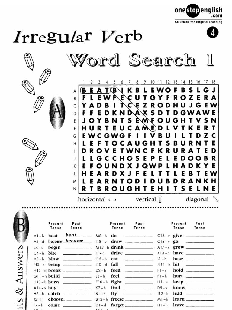 Irregular Verbs Past Word Search | PDF