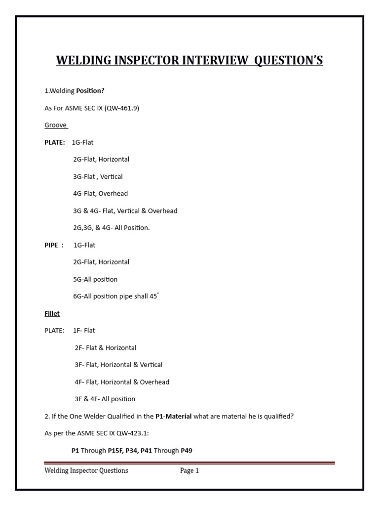 Welding Inspector Interview Questions | PDF | Welding | Construction