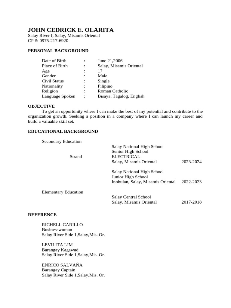 JOHN CEDRICK E. OLARITA Resume | PDF