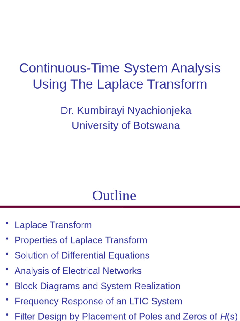 Lecture 3. Continuous Time System Analysis UsingLaplace Transform | PDF ... Lecture 3. Continuous Time System Analysis UsingLaplace Transform | PDF ...