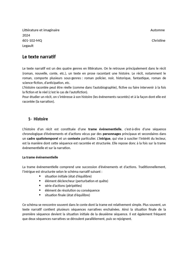 Caractéristiques du texte narratif | PDF | Romans | Récit