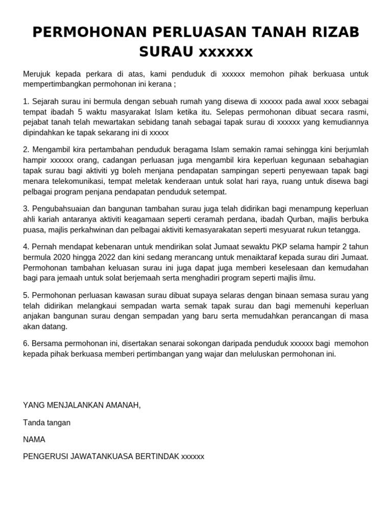 PERMOHONAN PERLUASAN TANAH RIZAB SURAU XXXXXXX | PDF