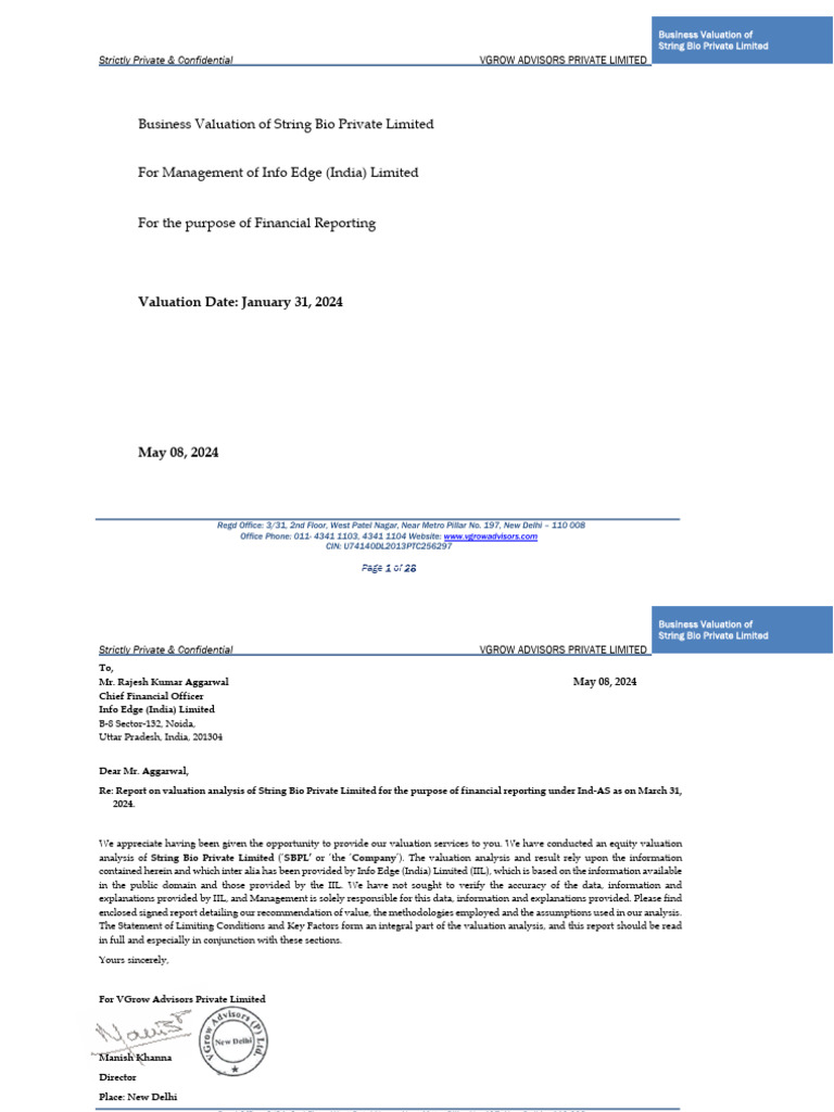 Valuation Report for String Bio Pvt Ltd | PDF | Valuation (Finance ...