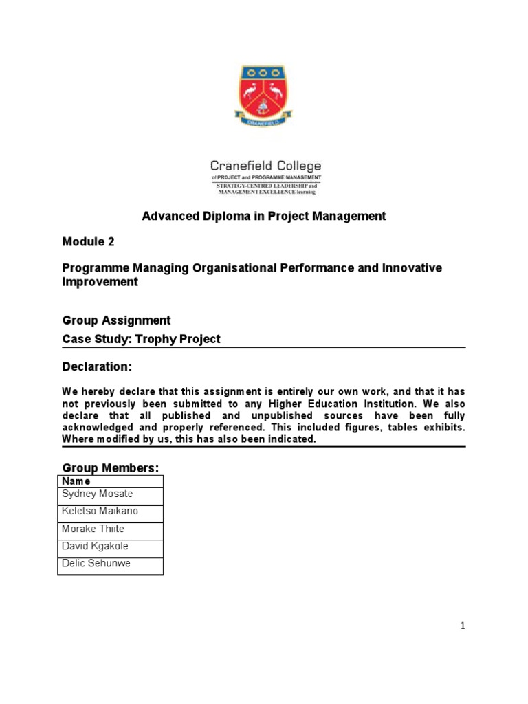 Trophy Project Case Study Analysis | PDF | Risk Management | Risk