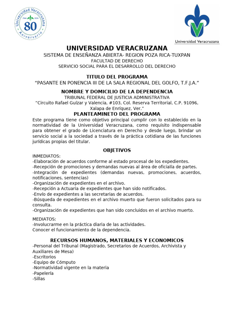 PROGRAMA SERVICIO SOCIAL EJEMPLO | PDF | Ley procesal | Gobierno