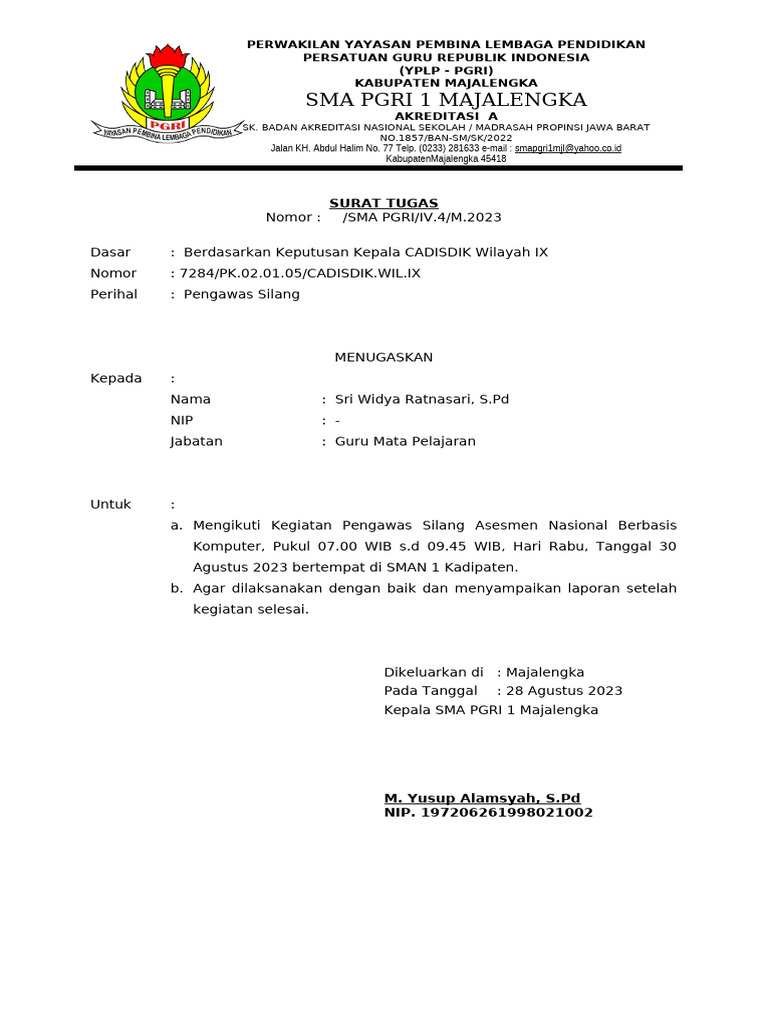 Surat Tugas Pengawas Anbk | PDF