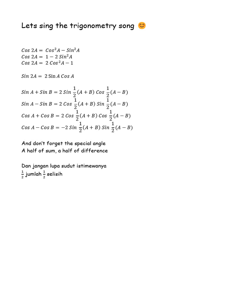 Trigonometry Song Lyrics and Concepts | PDF
