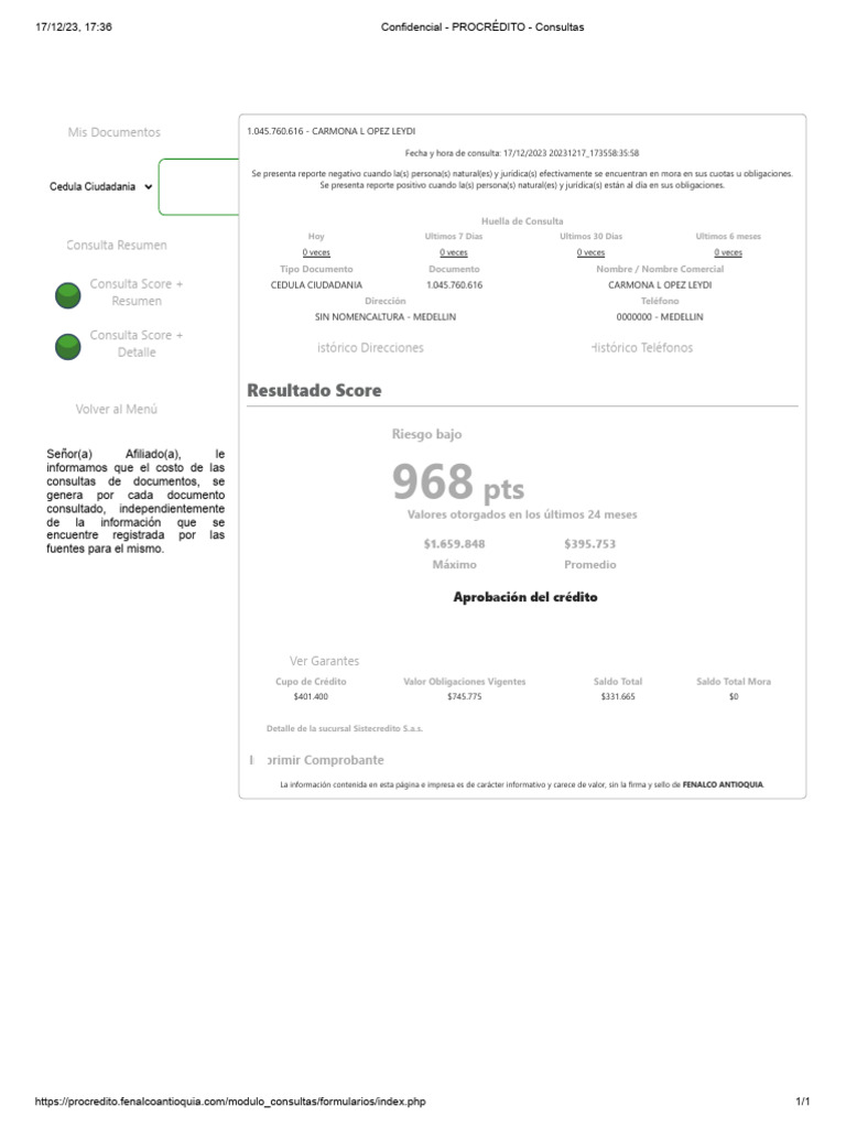 Consulta de Crédito Procrédito 2023 | PDF