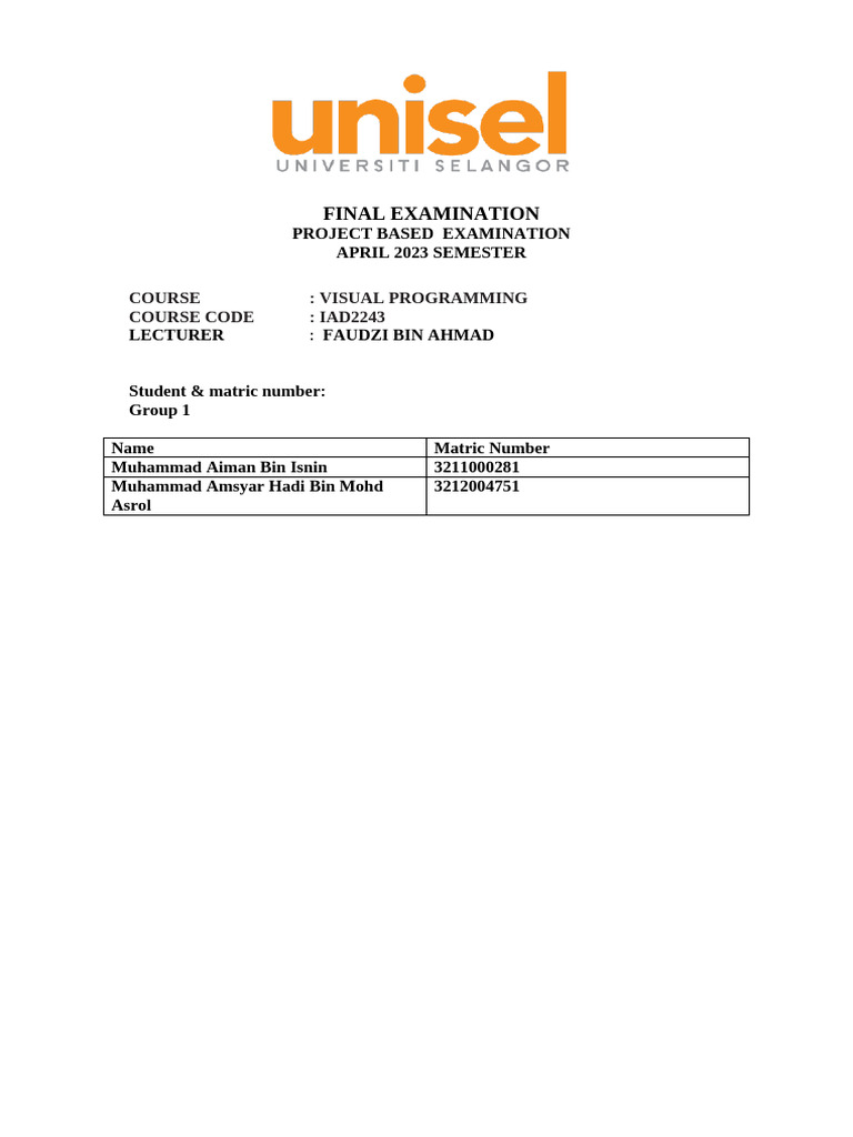 IAD2243 G1 project based submission | PDF | Parameter (Computer Programming) | Language ...