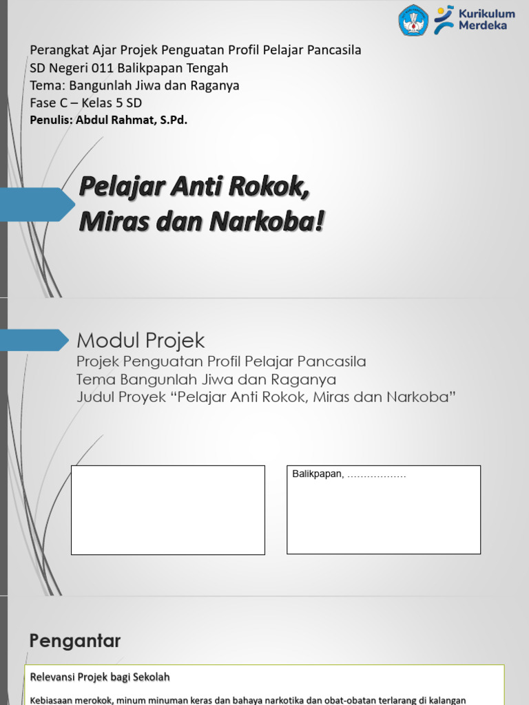 Modul Projek - Pelajar Anti Rokok, Miras Dan Narkoba! - Fase C | PDF